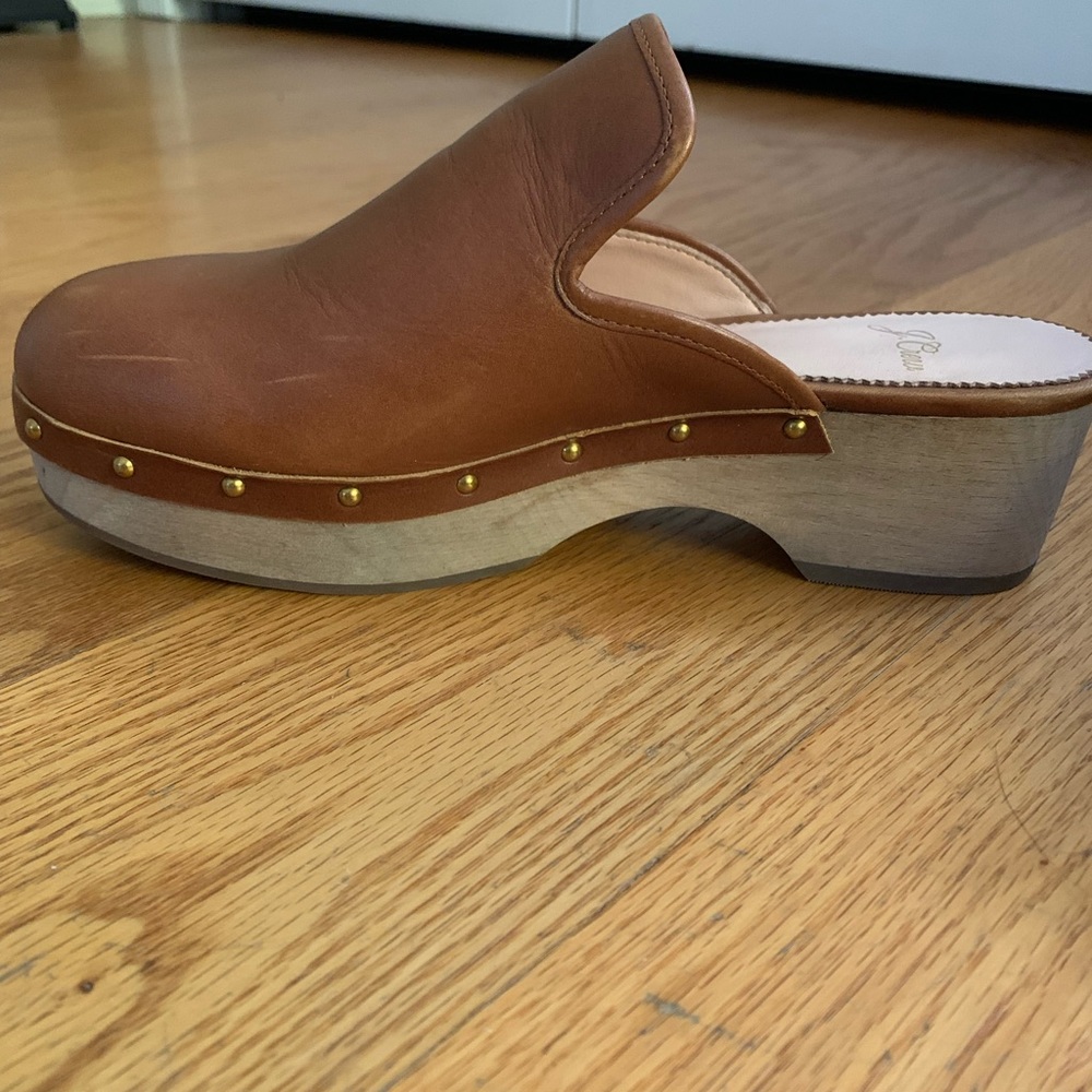 Jcrew Brown Leather Wood Bottom Clogs - Gem